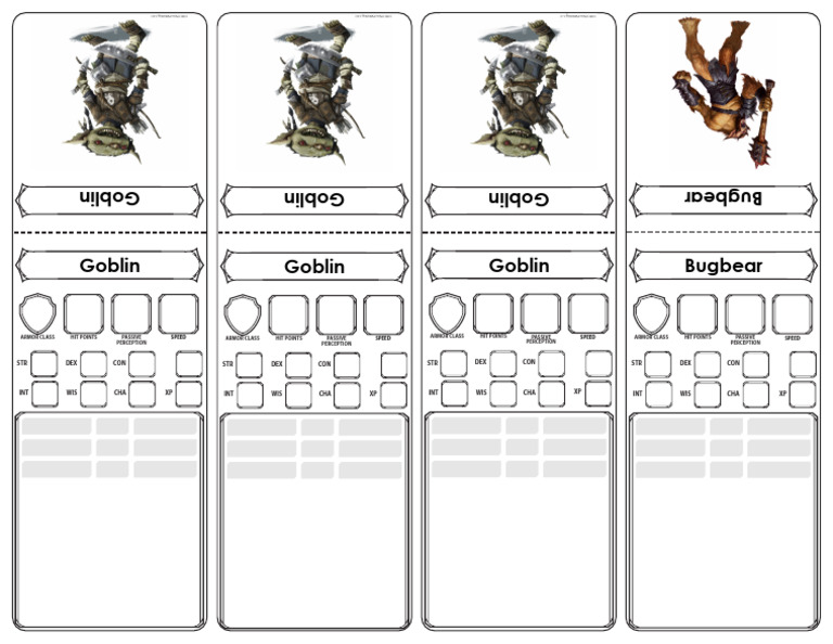 Monster Cards Template (B-W) | PDF