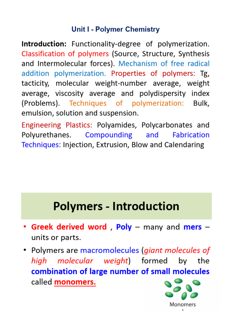Unit 1 - Polymer Chemistry | PDF