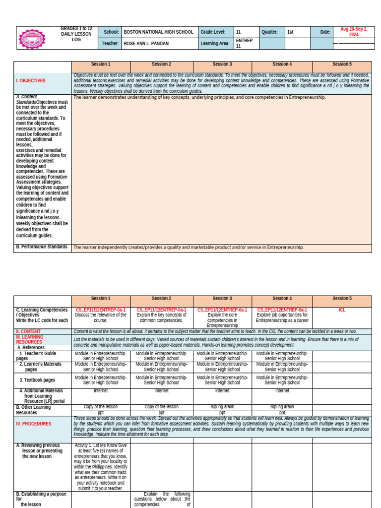 WEEK 1 - Entrep | PDF | Curriculum | Learning