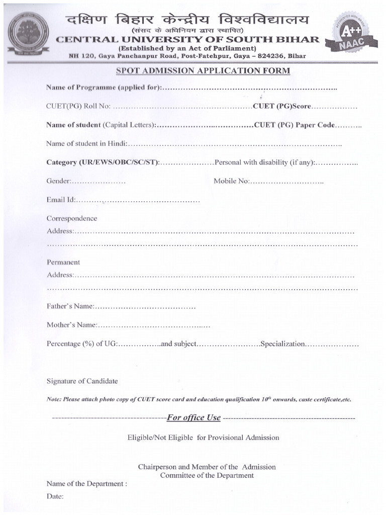 Spot Admission Application Form 1 | PDF