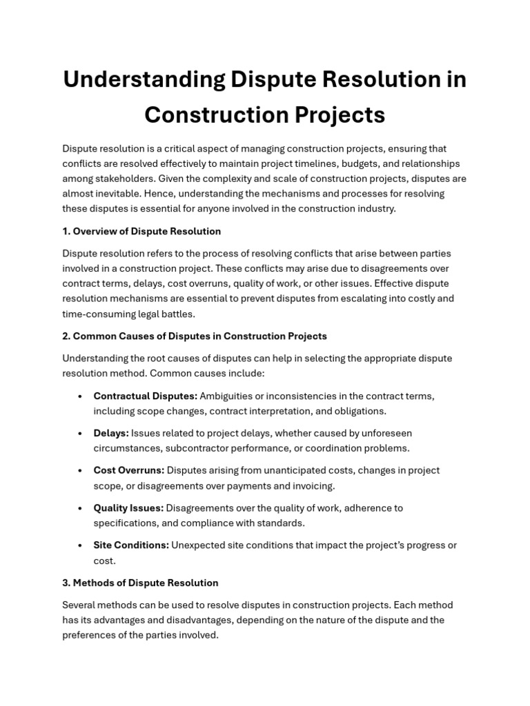 Understanding Dispute Resolution in Construction Projects | PDF