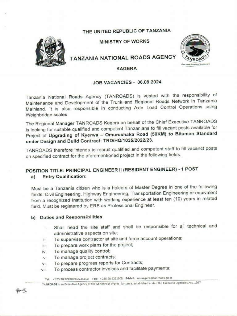 Tanroads New Vacancies | PDF