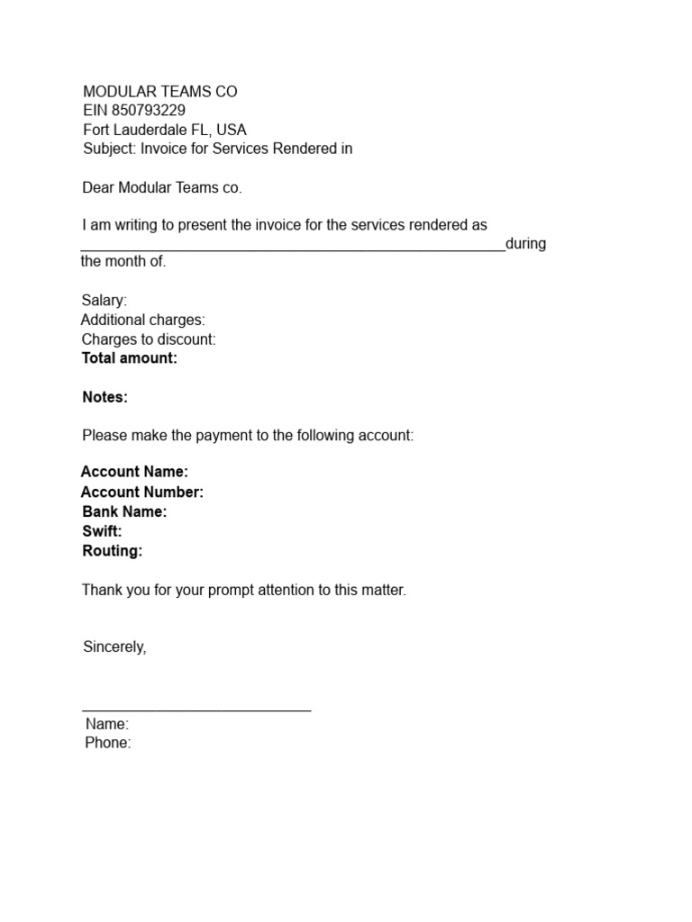 Invoice For Services Modular July 2024 | PDF