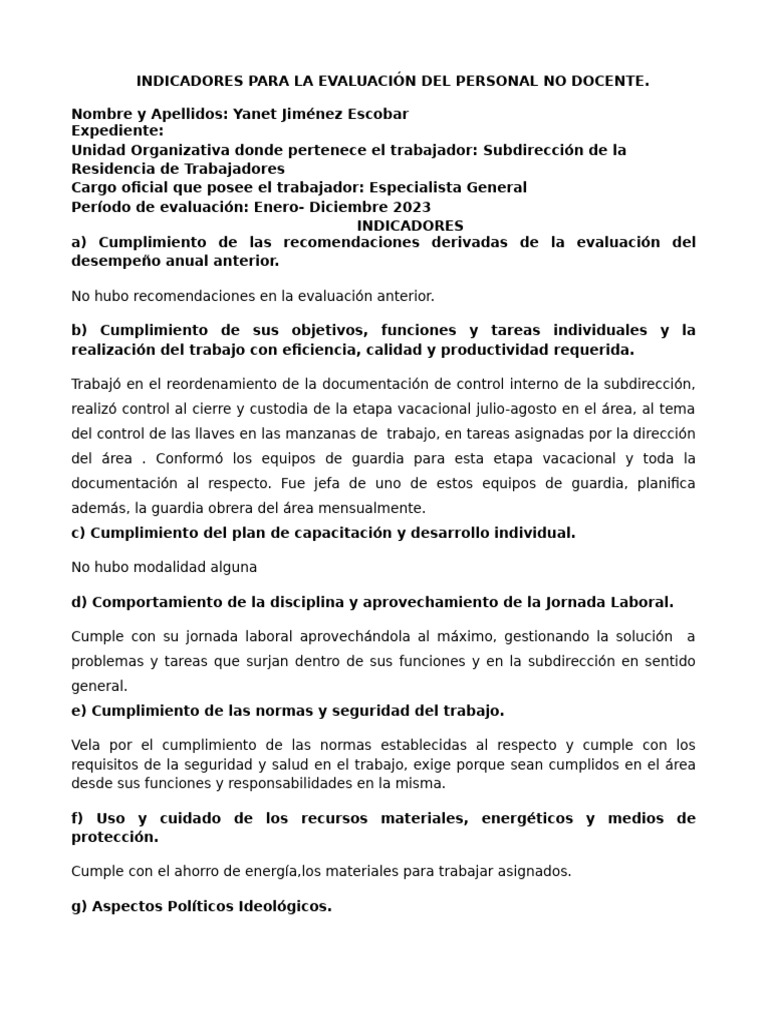 Evaluación Yanet 2023. Ok Odt | PDF | Evaluación | Economias