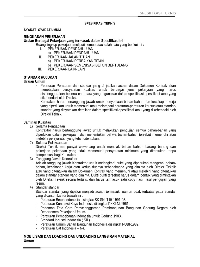 01-Spektek Umum Jalan Titian Paket FLAMBOYAN BAWAH | PDF