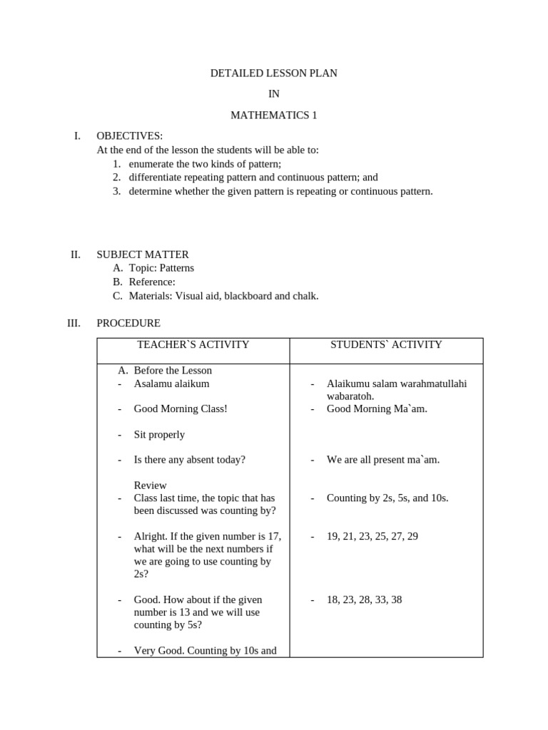 DETAILED LESSON PLAN in MATHEMATICS | PDF