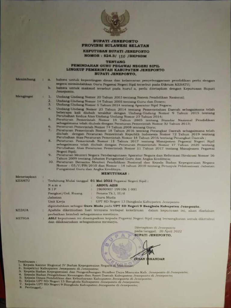 SK Mutasi Abd Azis | PDF