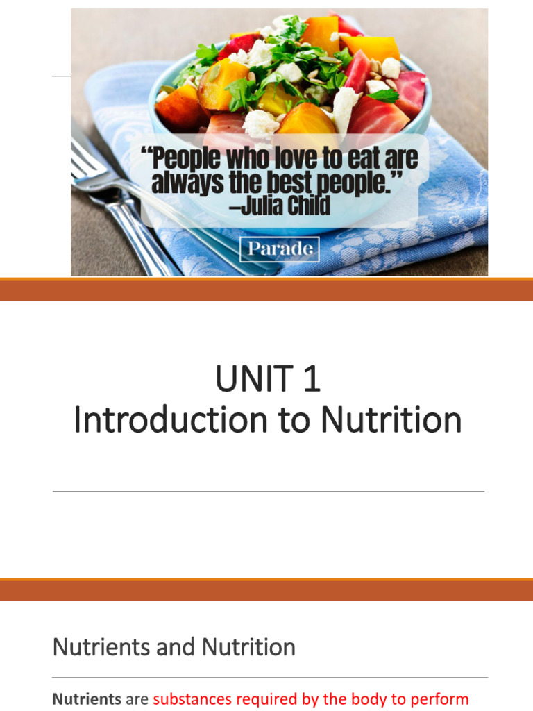 UNIT 1 Part 1 Introduction To Nutrition | PDF