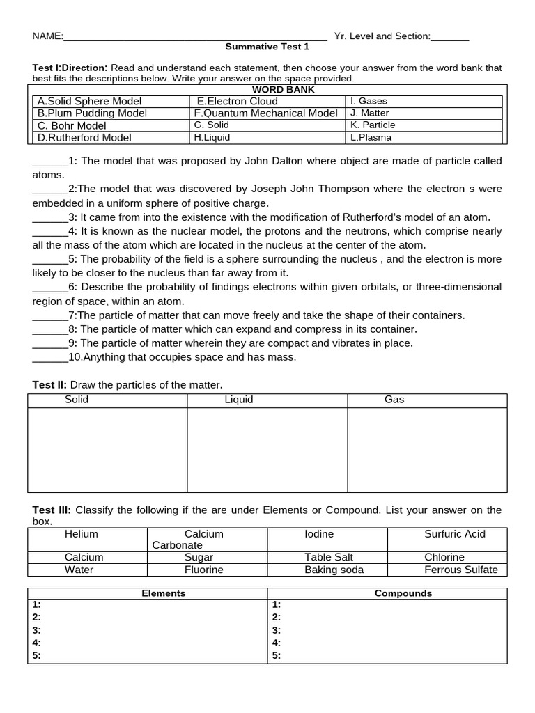 Summative test 1 | PDF