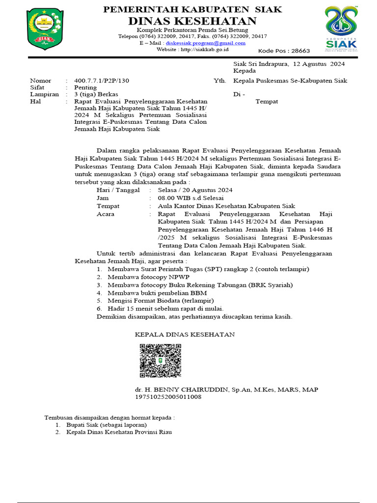 Rapat Evaluasi Penyelenggaraan Kes Haji 1445 H 2024 M Dan Sosialisasi E-Pus | PDF
