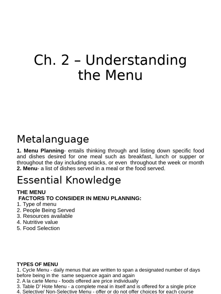 Ch. 2 - Meal Management | PDF