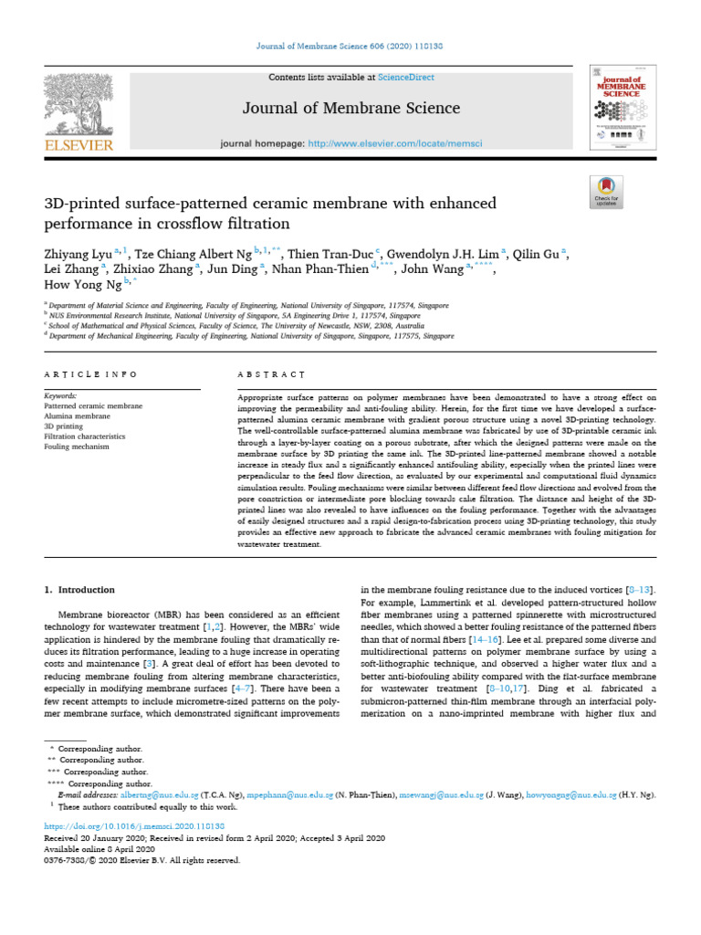 3d-Printed Surface-Patterned Ceramic Membrane With Enhanced Performance ...