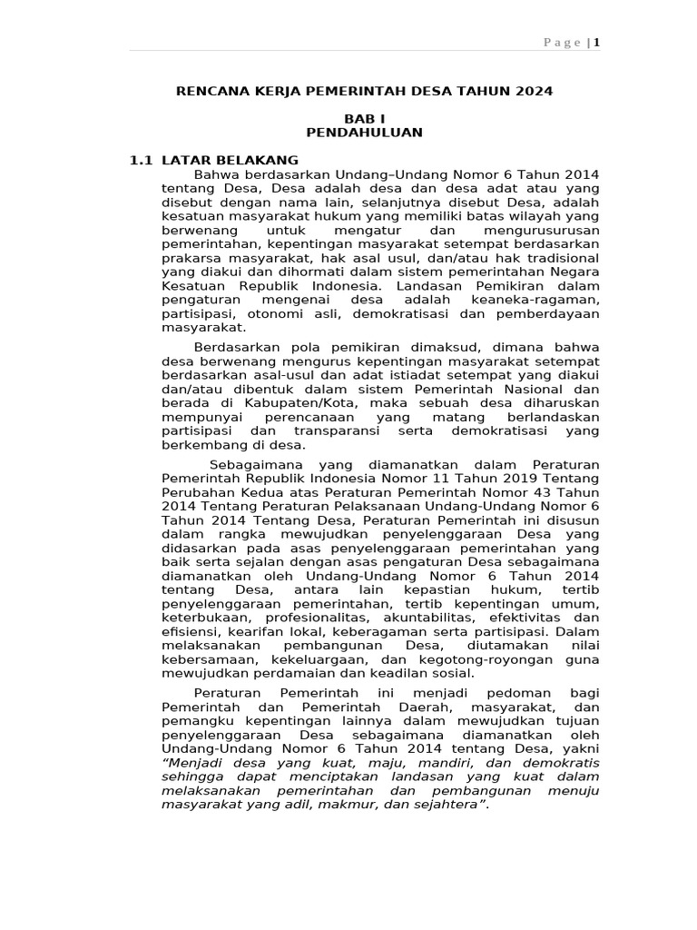 00.1. Dokumen RKP Desa Tahun 2024 | PDF