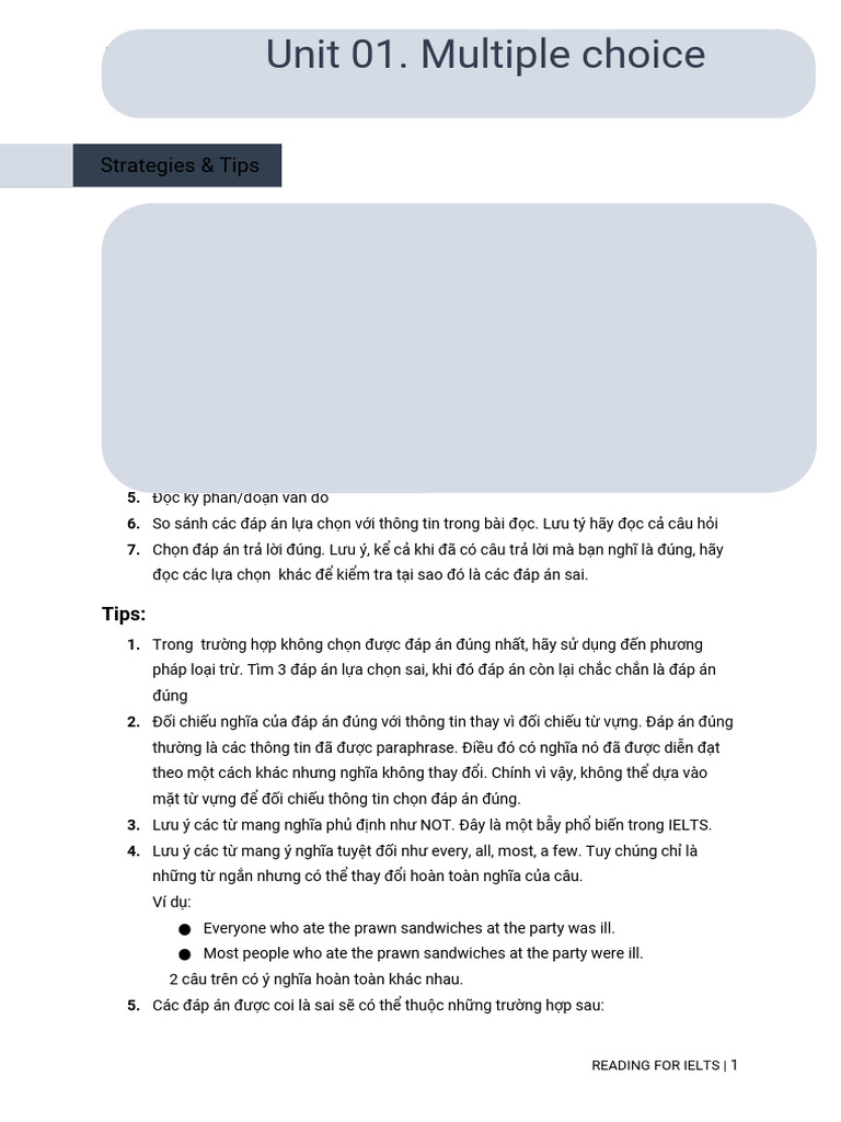 Reading - Unit 1. Multiple Choice | PDF