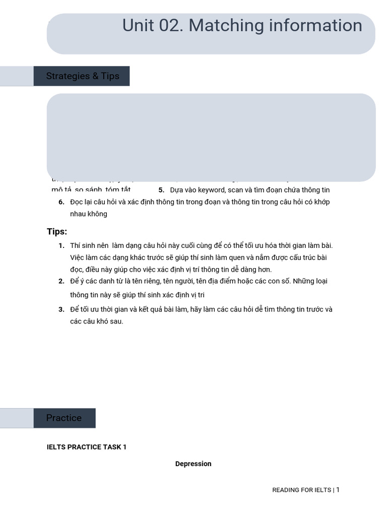 Reading - Unit 2. Matching Information | PDF