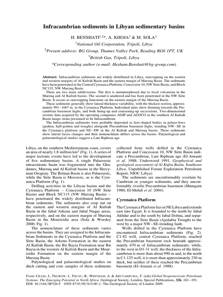 Benshati Et Al 2009 Infracambrian Sediments in Libyan Sedimentary ...