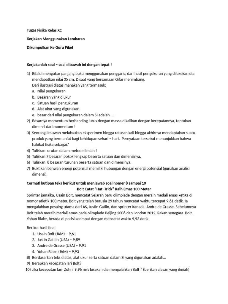 Tugas Fisika Kelas XC | PDF