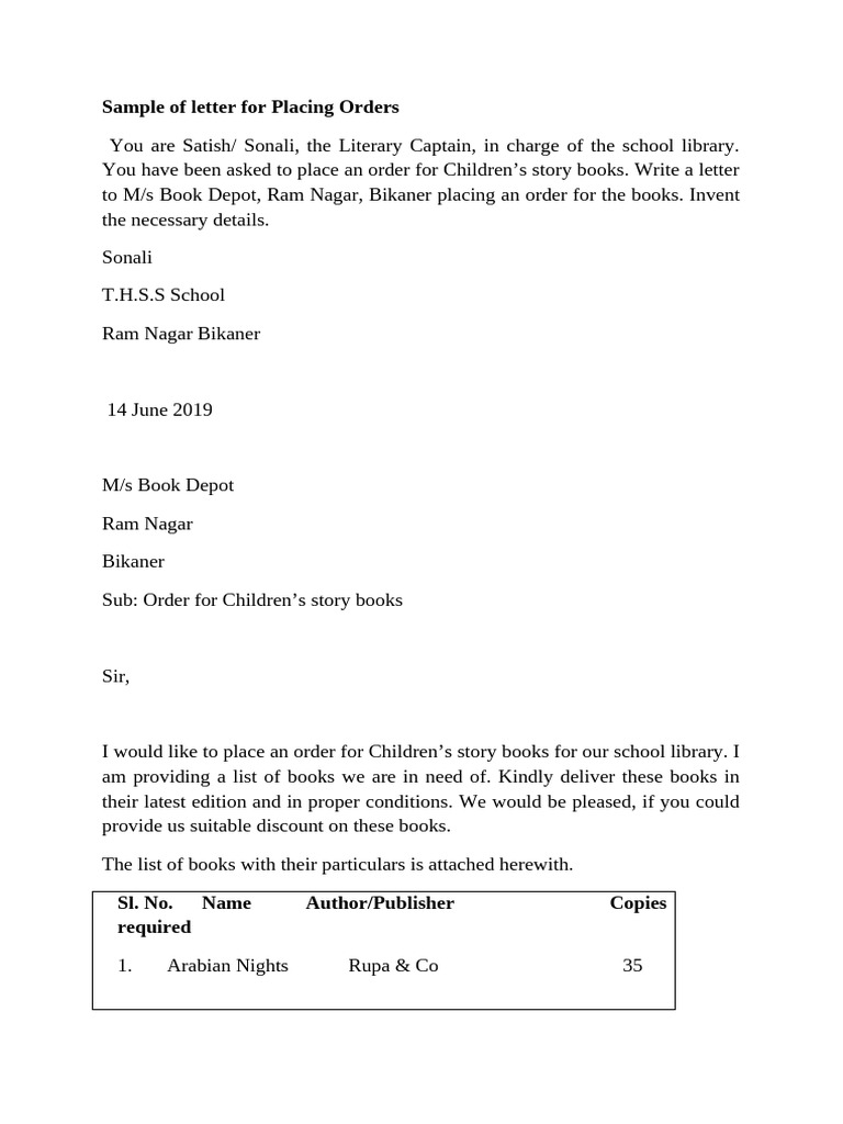 Sample of Letter For Placing Orders | PDF