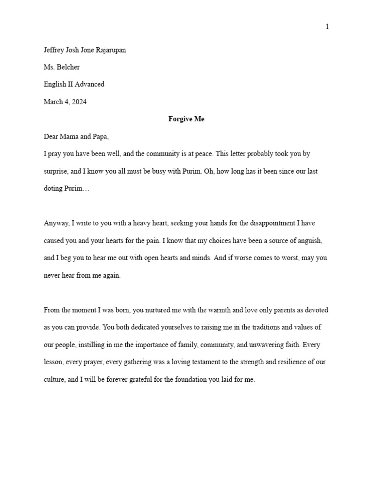 English PBA #3 (Letter For Forgiveness) - Jeff Josh | PDF | Love