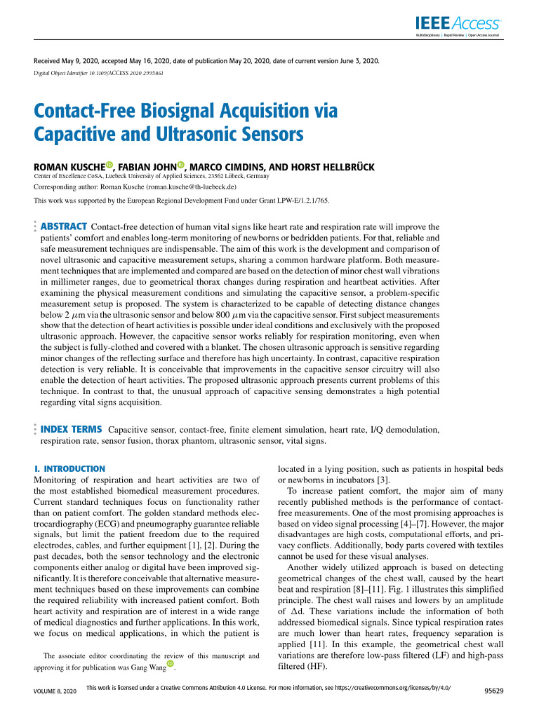 Contact-Free Biosignal Acquisition Via Capacitive and Ultrasonic Sensors | PDF