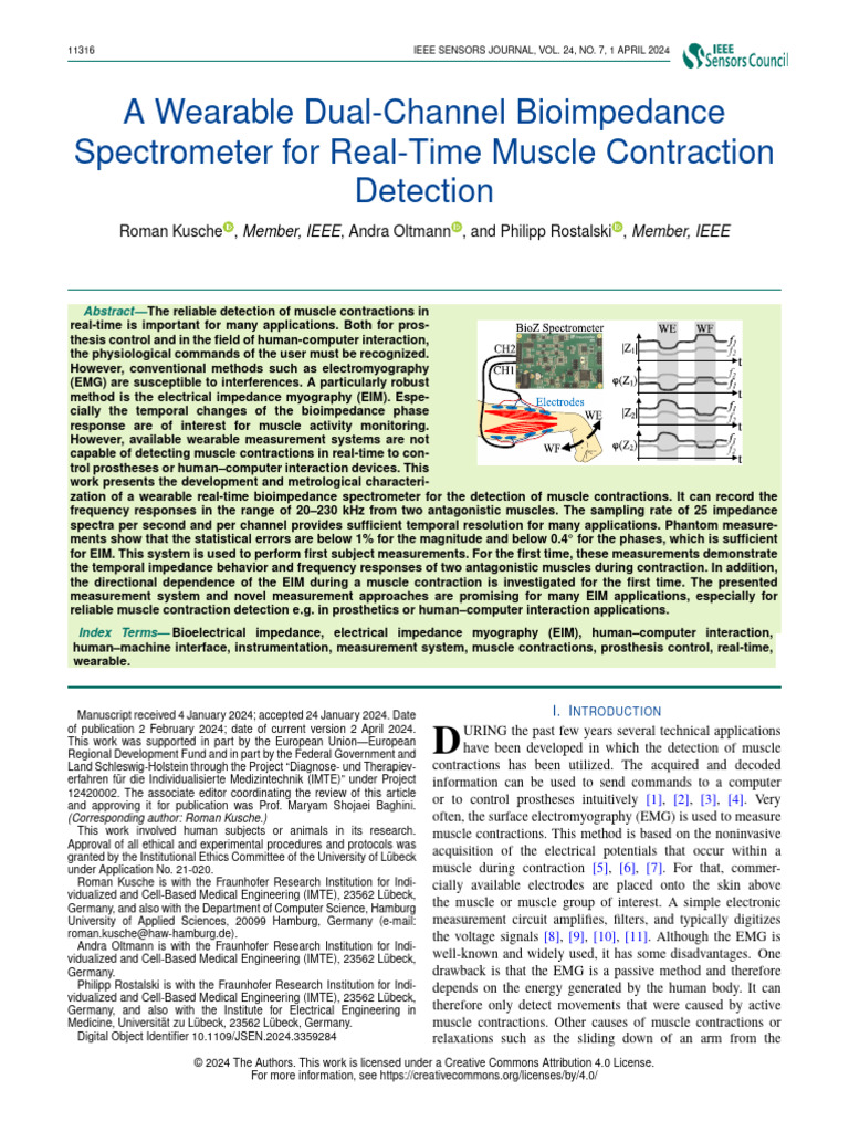 A Wearable Dual-Channel Bioimpedance Spectrometer For Real-Time Muscle Contraction Detection | PDF