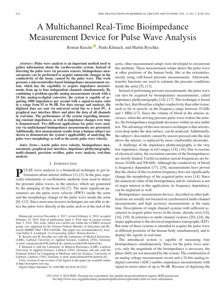 A Multichannel Real-Time Bioimpedance Measurement Device For Pulse Wave ...