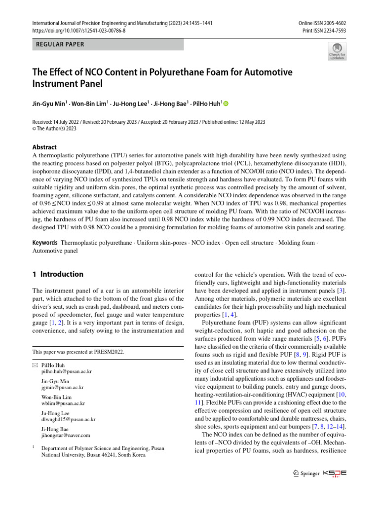 The Effect of NCO Content in Polyurethane Foam For Automotive ...
