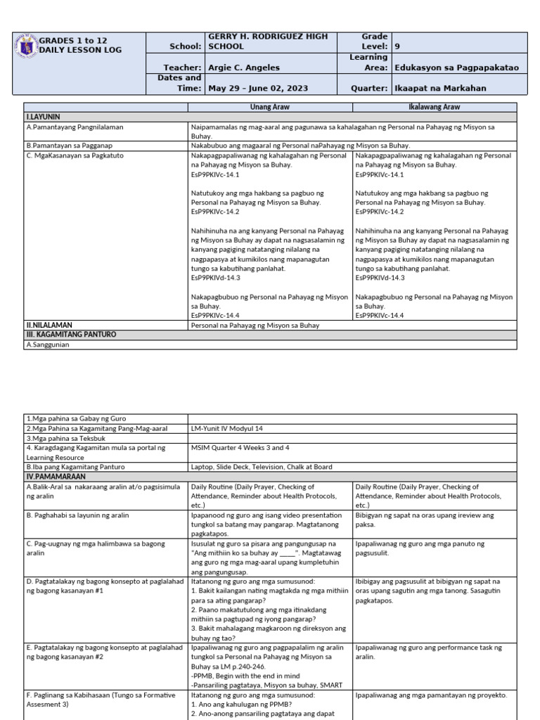 EsP9 DLL Q4 PPMB Part2 | PDF