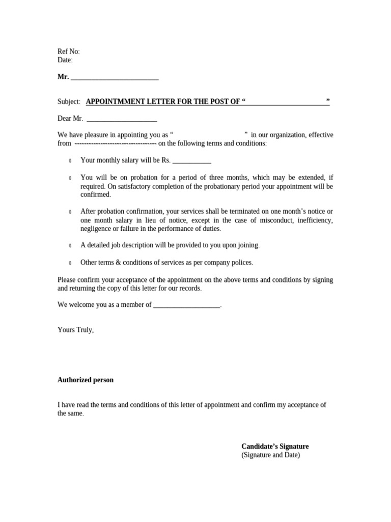 Appointment Letter - Sample | PDF