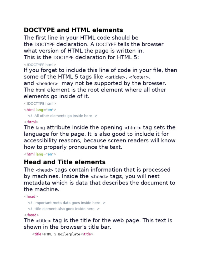 DOCTYPE and HTML Elements | PDF