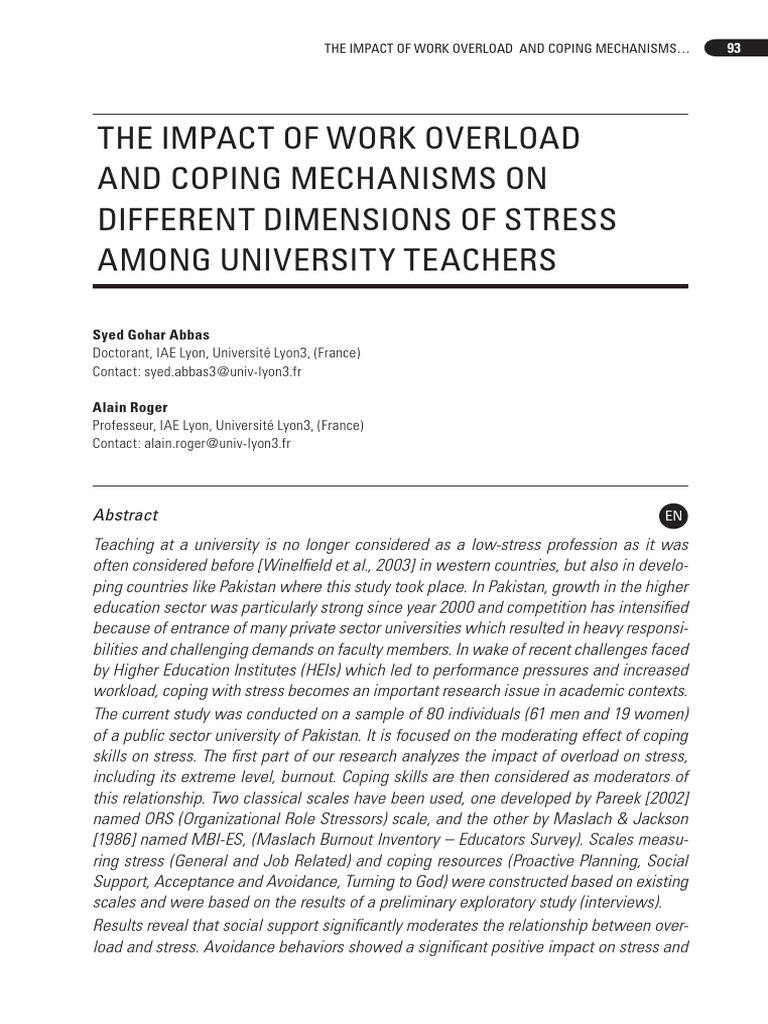 The Impact of Work Overload and Coping Mechanisms On Different ...