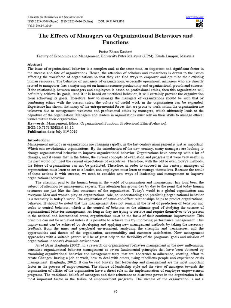 The Effects of Managers On Organizational Behaviors and Functions | PDF