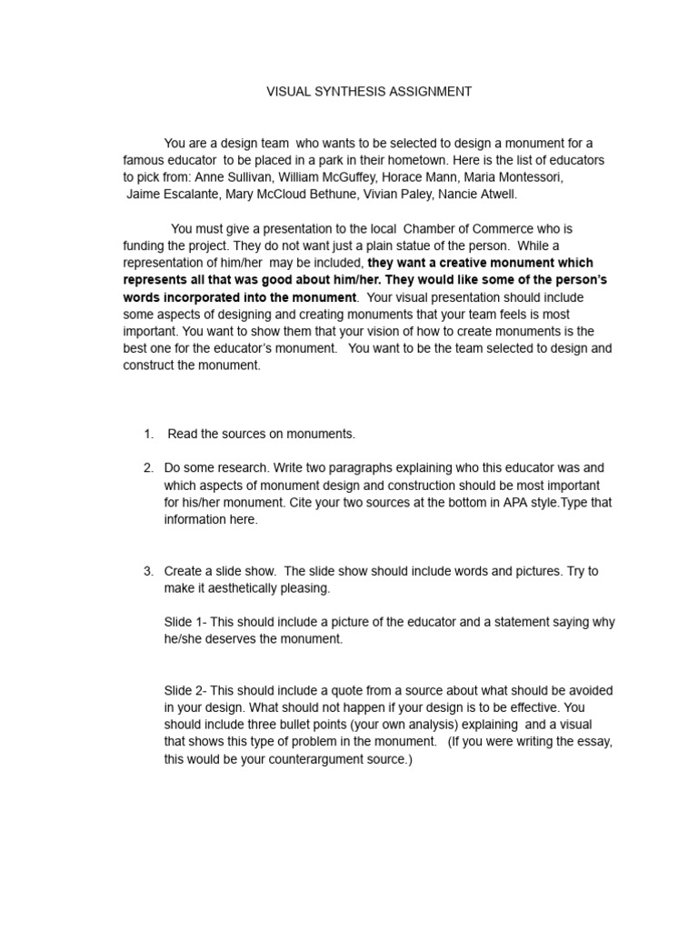 Visual Synthesis Assignment-Monument | PDF