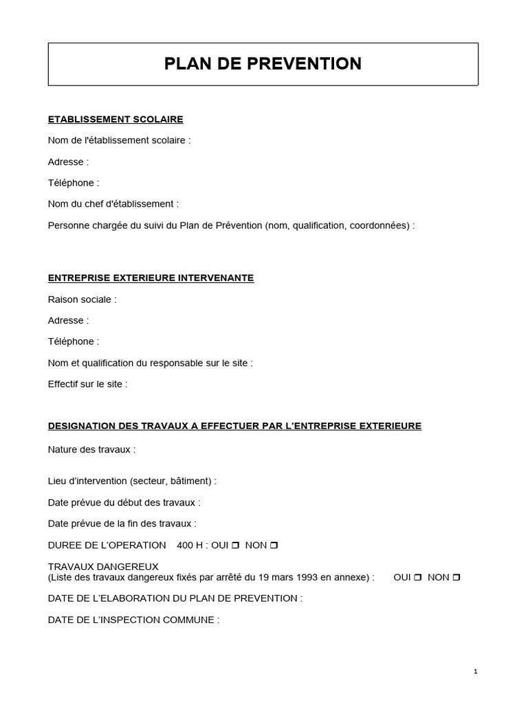 Plan de Prévention | PDF