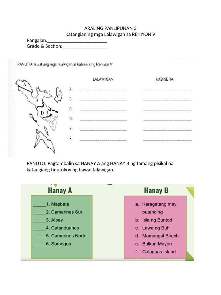 ARALING PANLIPUNAN 3 Worksheet | PDF