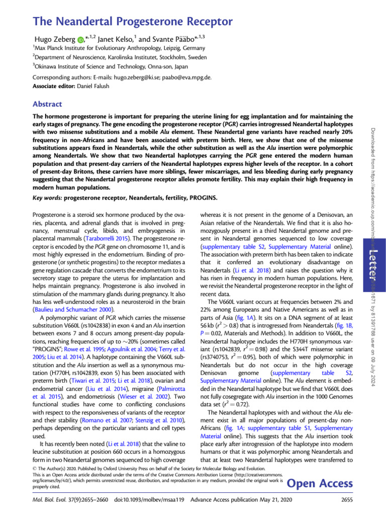 Neanderthal - Progesteron - Gene - Variant | PDF