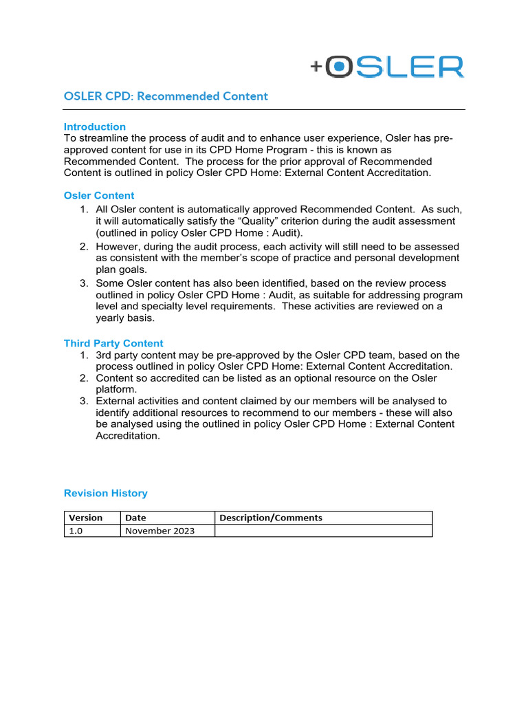 CPD 005 OslerCPDHome Recommended Content | PDF