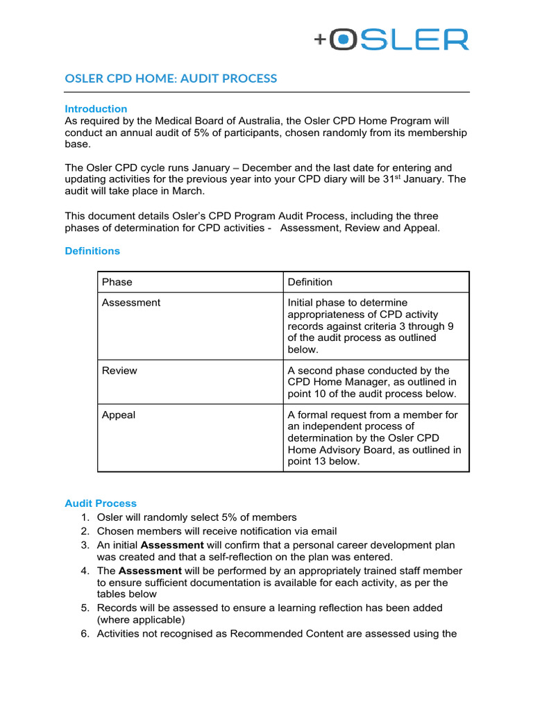 CPD 002 OslerCPDHome Audit Process | PDF