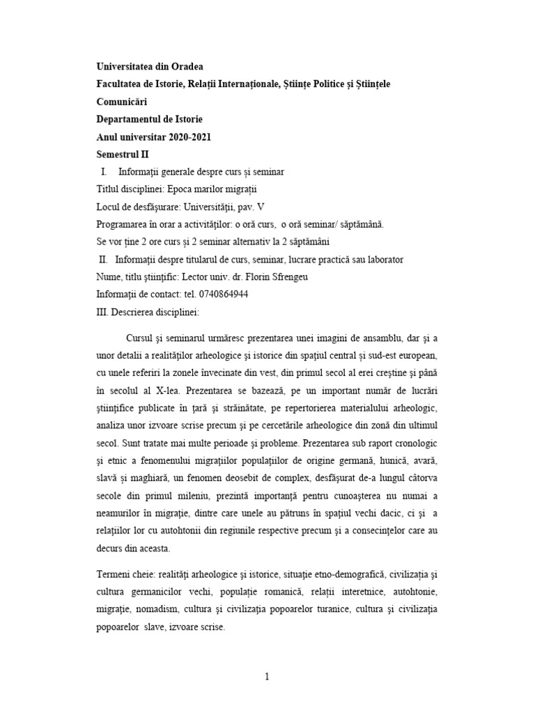 Epoca Marilor Migratii - Teme Si Bibliografie 2021 | PDF