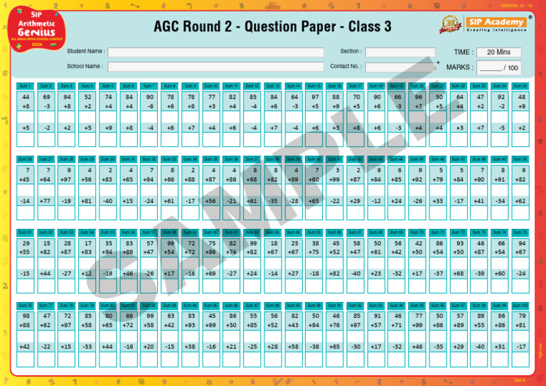 AGC Round 2 - Question Paper - Class 3: Sample | PDF