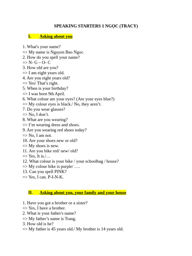 Speaking Starters 1 Ngọc | PDF