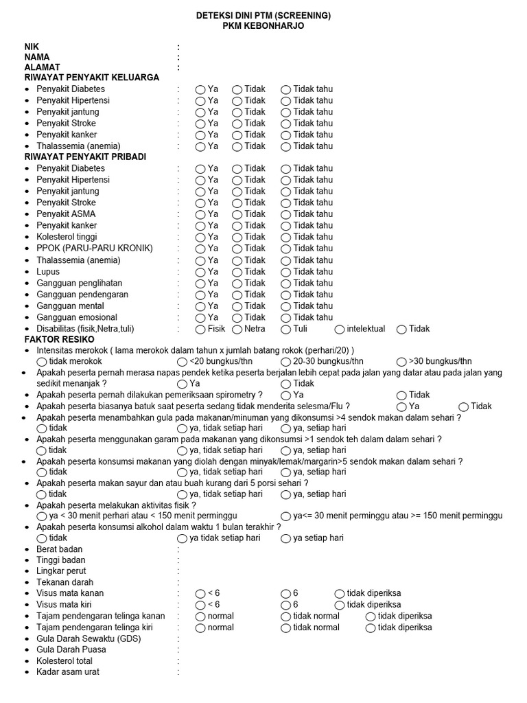 DETEKSI DINI PTM (Form Asik) | PDF