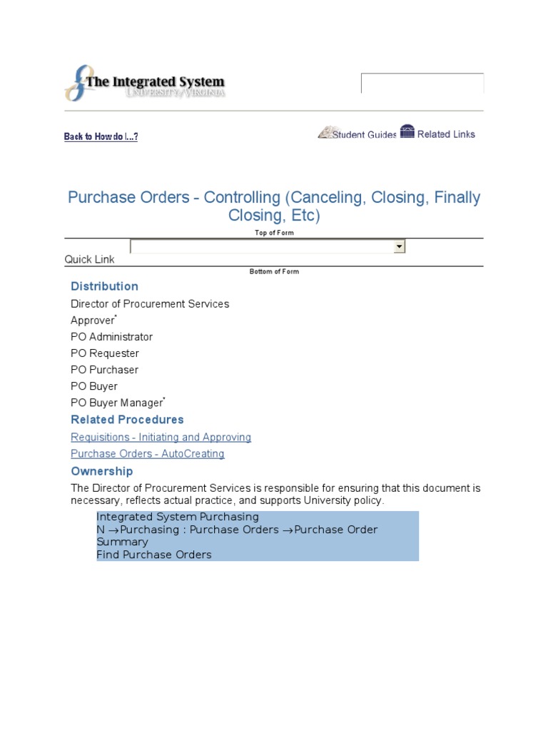 Purchase Orders - Controlling (Canceling, Closing, Finally Closing, Etc ...