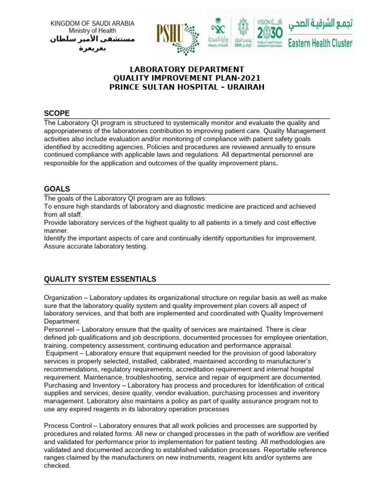 Laboratory Quality Improvement Plan 2021 | PDF | Laboratories | Business