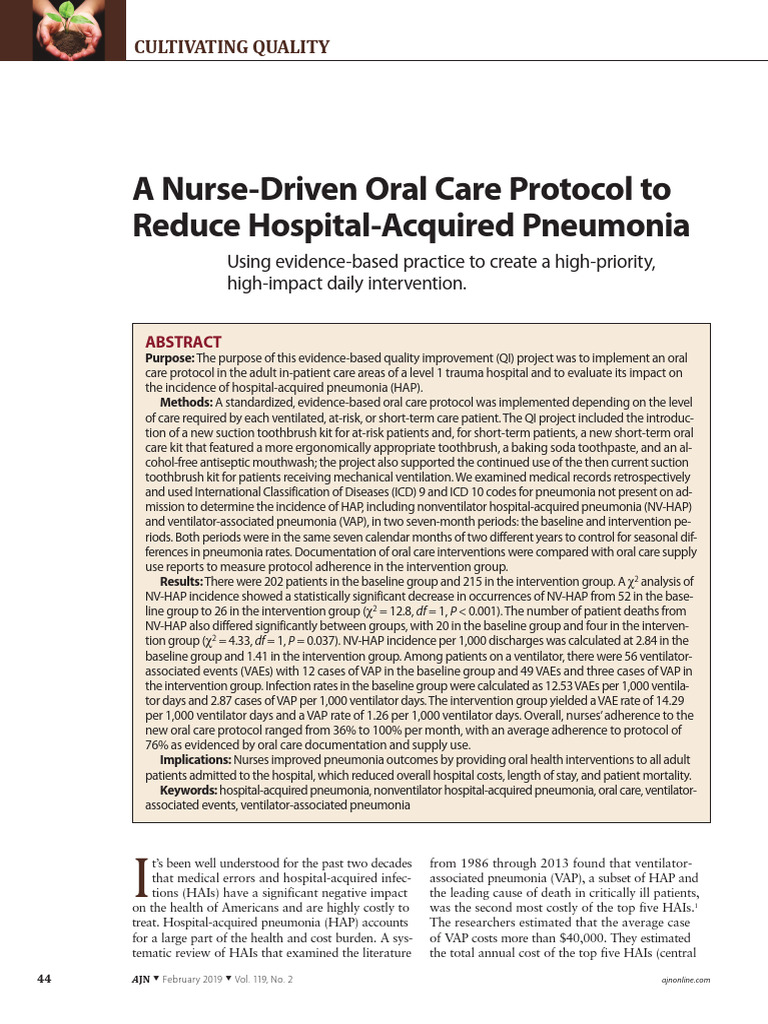 A Nurse-Driven Oral Care Protocol To Reduce Hospital-Acquired Pneumonia ...