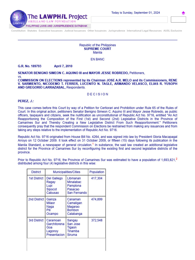 Aquino Vs Comelec G.R. No. 189793 | PDF | Standing (Law) | Certiorari