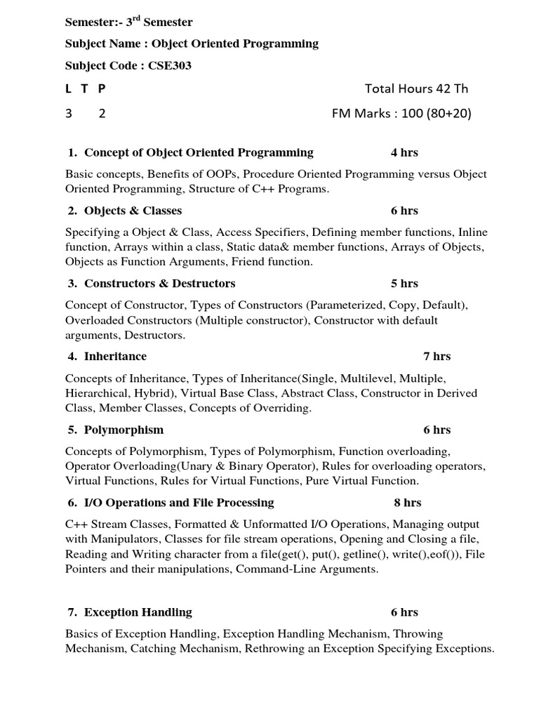OOPS Syllabus | PDF | C++ | Class (Computer Programming)