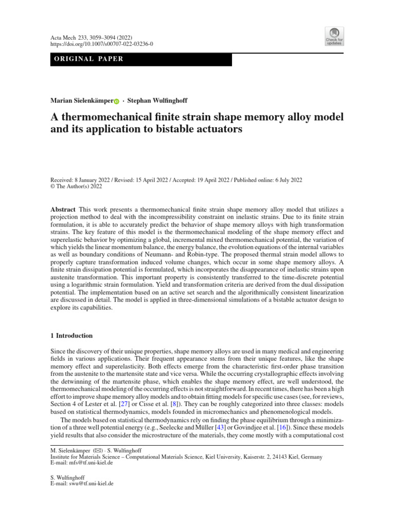 2022 Marian | PDF | Shape Memory Alloy | Elasticity (Physics)
