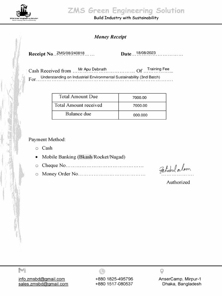 Money Receipt-Apu Debnath. | PDF