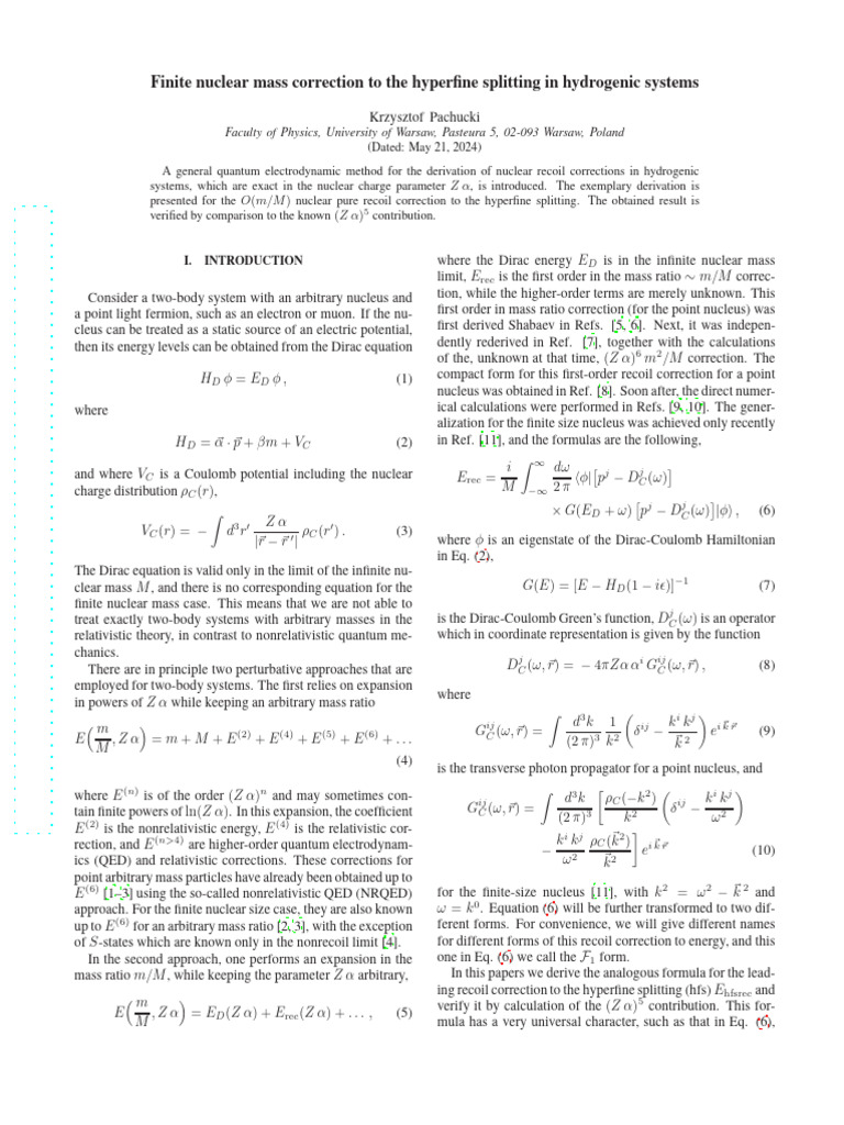 Finite Nuclear Mass Correction To The Hyperfine Splitting in Hydrogenic Systems - 2403.11663v2 | PDF